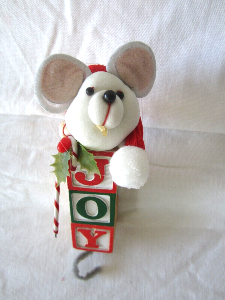 Wooden Alphabet Block Mouse JOY Christmas Ornament 5-1/2" tall Hanging ...