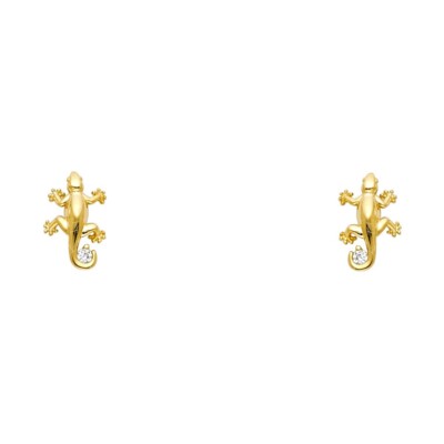 Real 14K Yellow Gold Lizard CZ Stud Earrings with Screw Back Girls ...