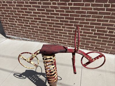 Very Rare Vintage playground spring toy ride Bike Motorcycle Rustic Old ...