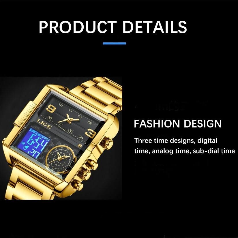 Men Luxury Watch Quartz Digital Luminous Week Seconds Dial Waterproof ...