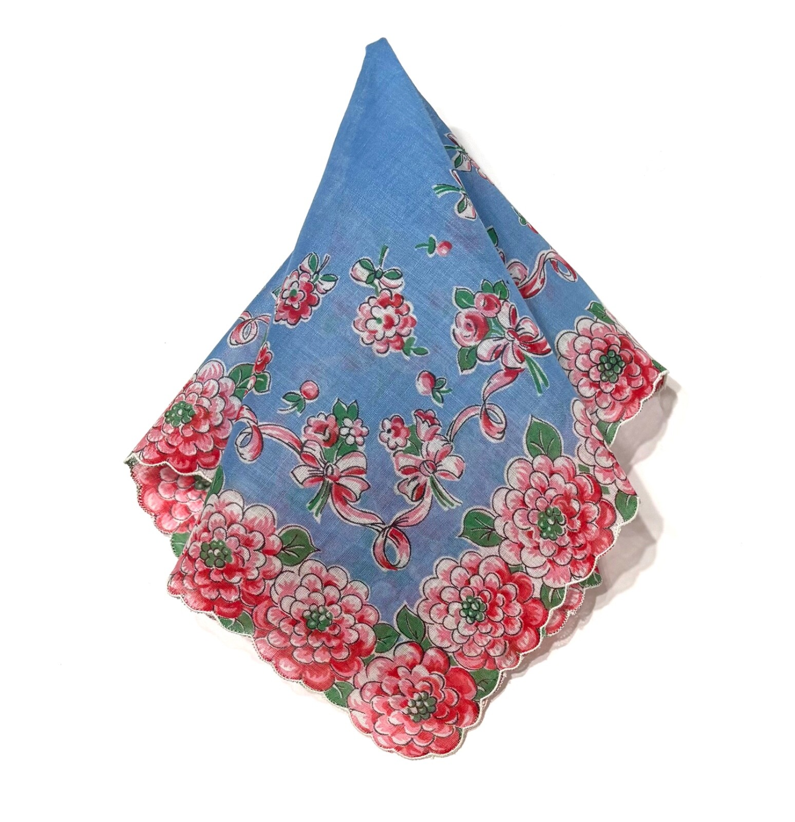 Vintage Hankie Handkerchief Blue Background Floral & … - Gem