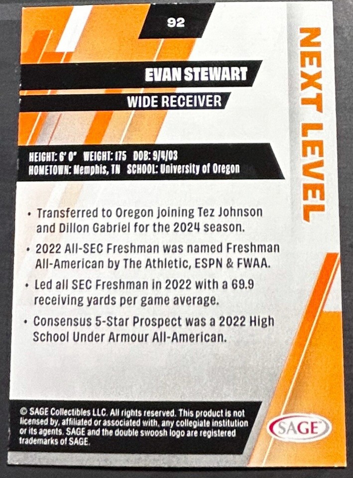 2025 Sage Evan Stewart Rookie Card #92 Oregon Ducks | eBay