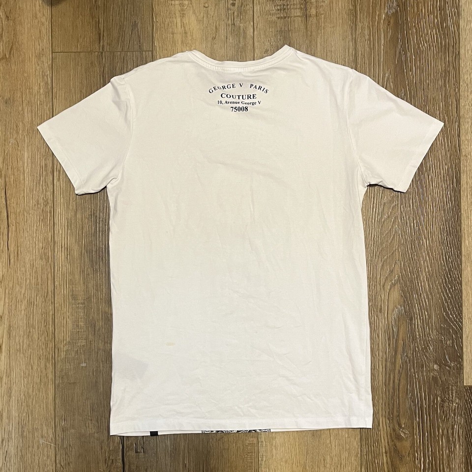 Avenue George V Paris T-Shirt White Black fitted Tee Rhinestone Lion ...