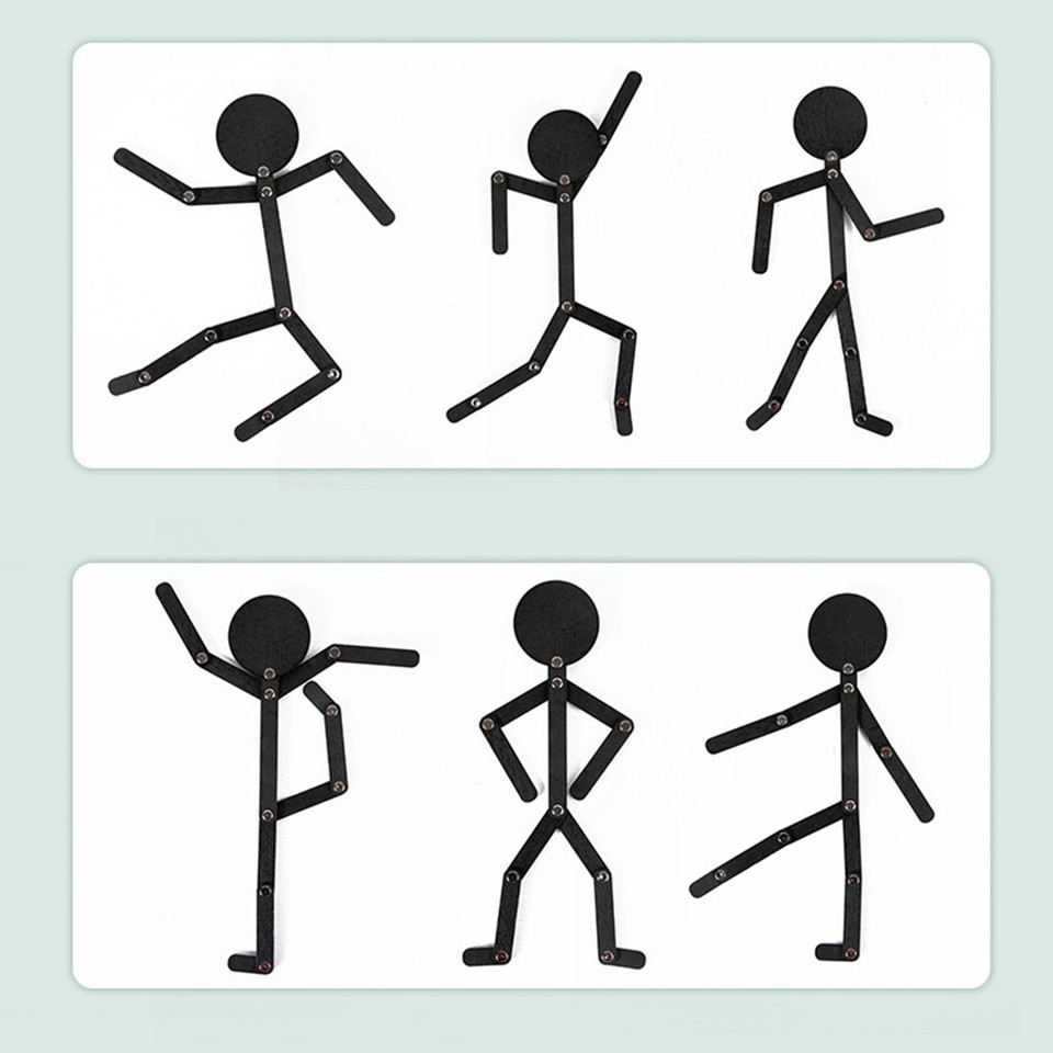 Wooden Stickman Toy With Moving Limbs 24 Cards Educational Wooden Stick ...