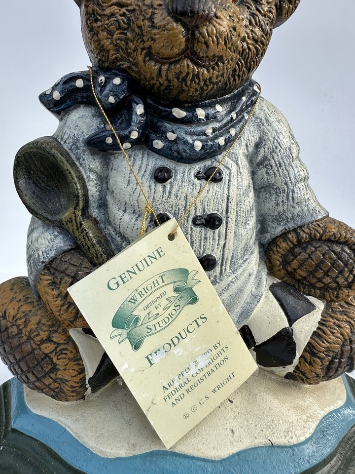 Vintage Wright Studios Cast Iron Teddy Bear Chef Door Stop Tag ...