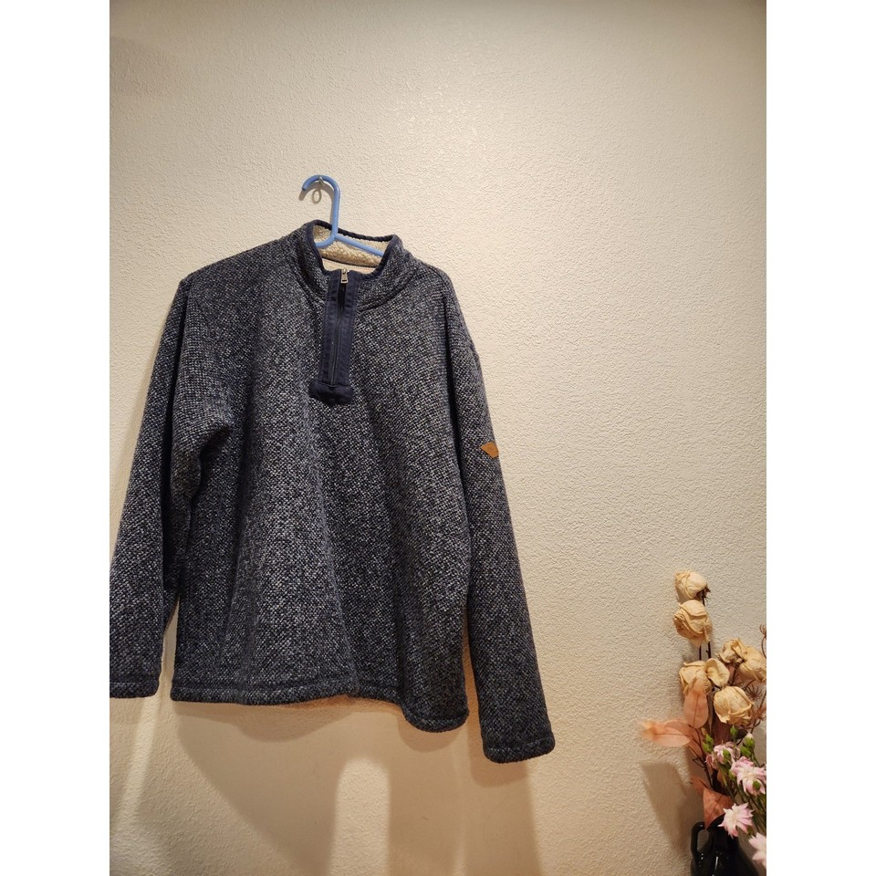 Orvis Sherpa Lined 1/4 Zip Pullover Sweater Jacket L Blue Outdoor ...