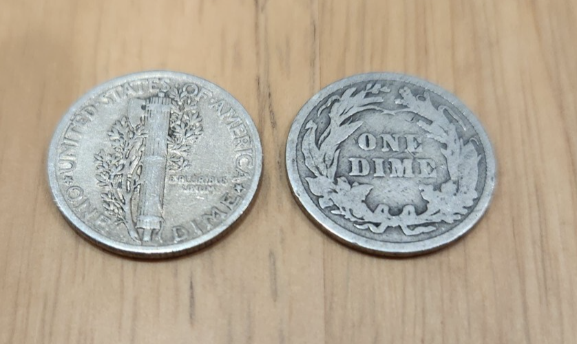 Two 90% silver dimes, one Mercury dime and one Barber dime | eBay