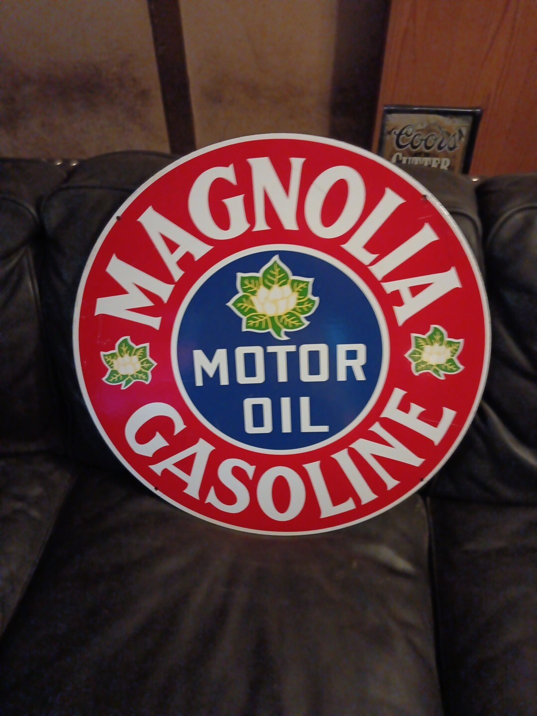 MAGNOLIA GASOLINE MOTOR OIL porcelain enamel sign 30 Inches double ...