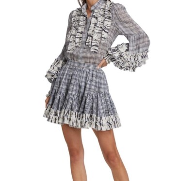 Aje Memento Plaid Ruffle Blouse Org. $355. Size 4. NWOT. | eBay