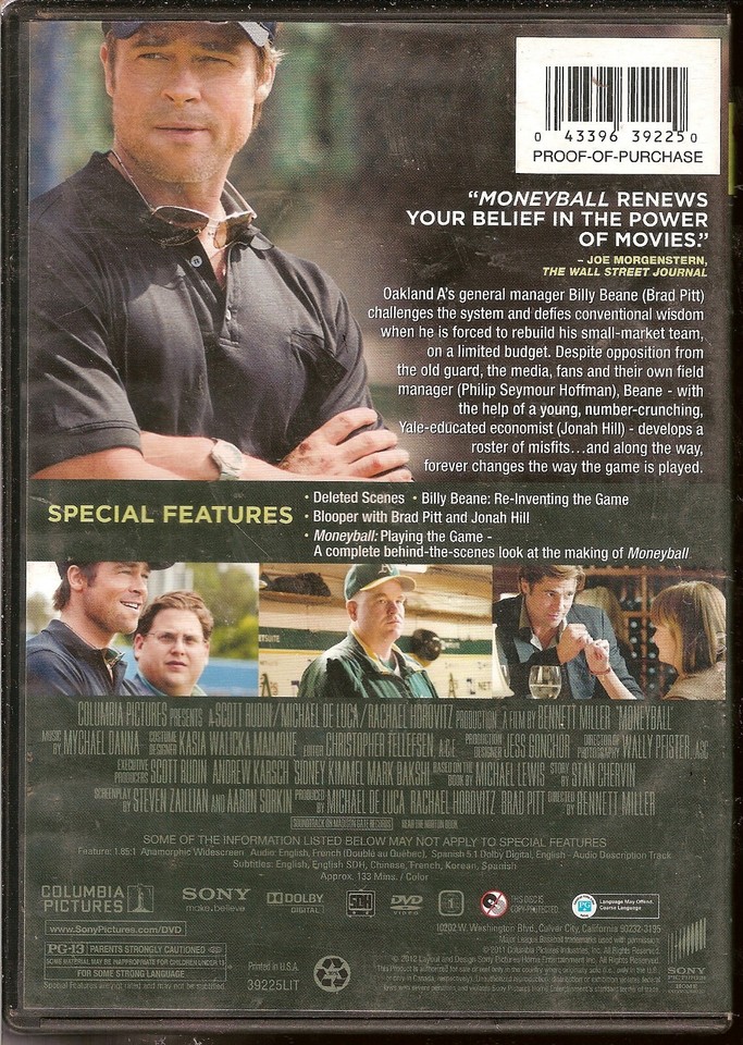 Brad Pitt in "Moneyball" (Columbia DVD 2012) based on Oakland A's true ...