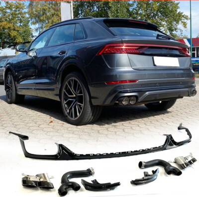 Fit For Audi Q8 SQ8 2019UP Black Rear Bumper Diffuser Lip W/Exhaust ...