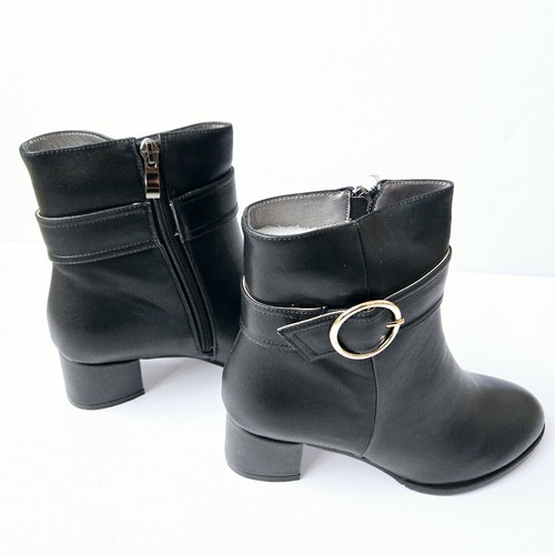 Numaleo Womens Size 7 Pointed Toe Boot Ankle Booties Gold Buckle Faux ...