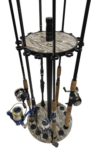 Fishing Rod Holder Rack Pole Storage Round Stand Organizer Up to 15 Rod ...