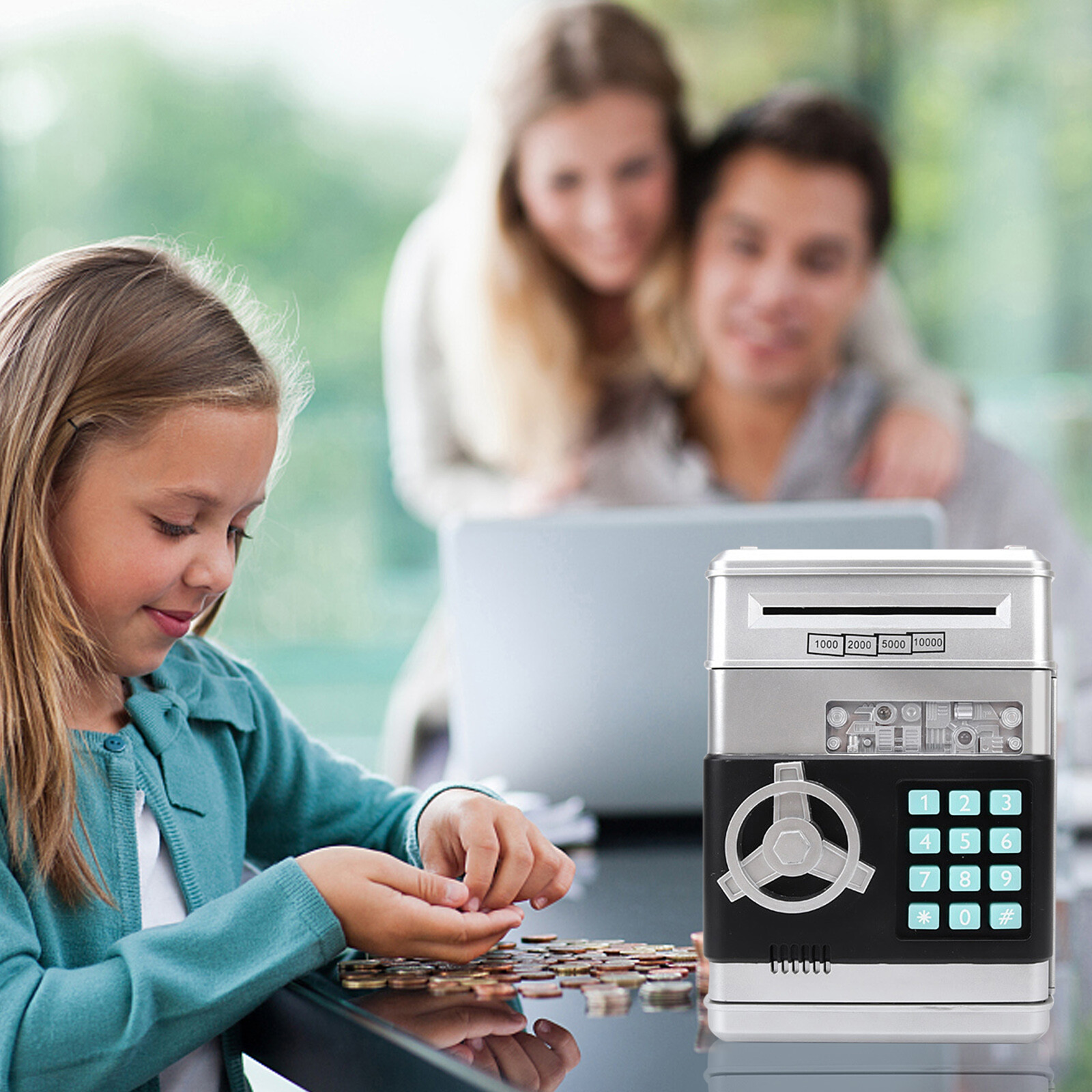 Piggy Bank ATM Machine Electronic Safe Money Jar for Boys Girls (Silver ...