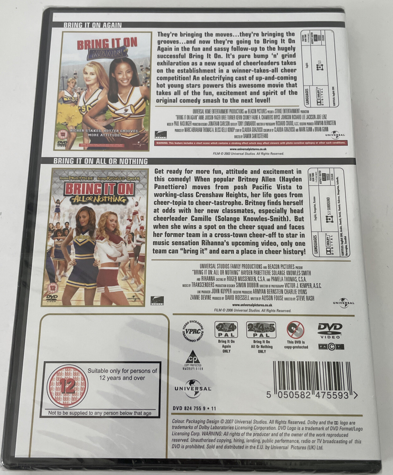 Bring It On Again/Bring It On - All Or Nothing (DVD, 2007) for sale ...
