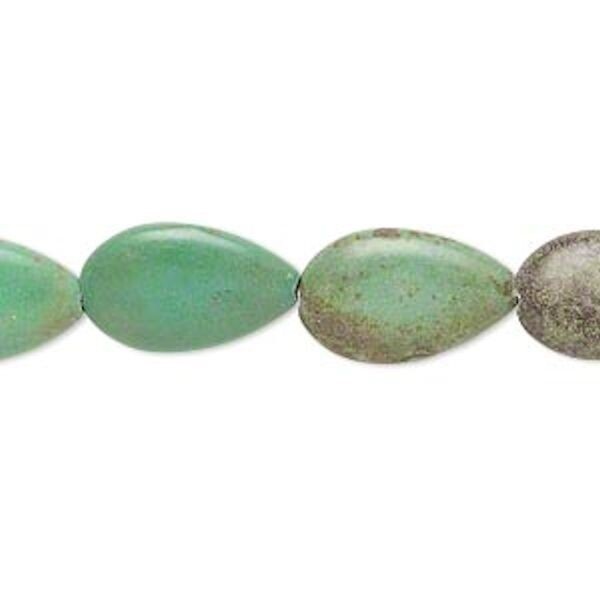 1 Strand(25) Green Magnesite Dyed & Stabilized 16x10mm Flat Teardrop ...