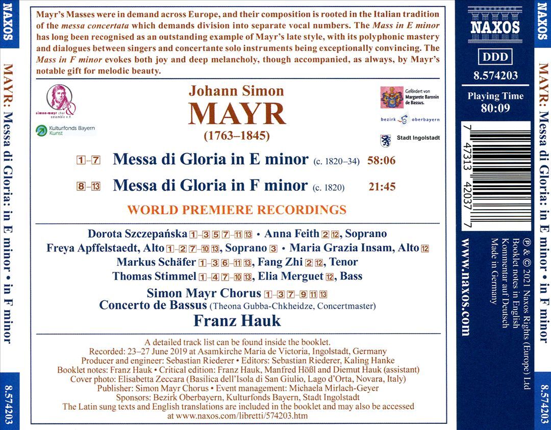 Messa Di Gloria in E Minor by Mayr / Simon Mayr Chorus / Hauk (CD, 2021) for sale online | eBay