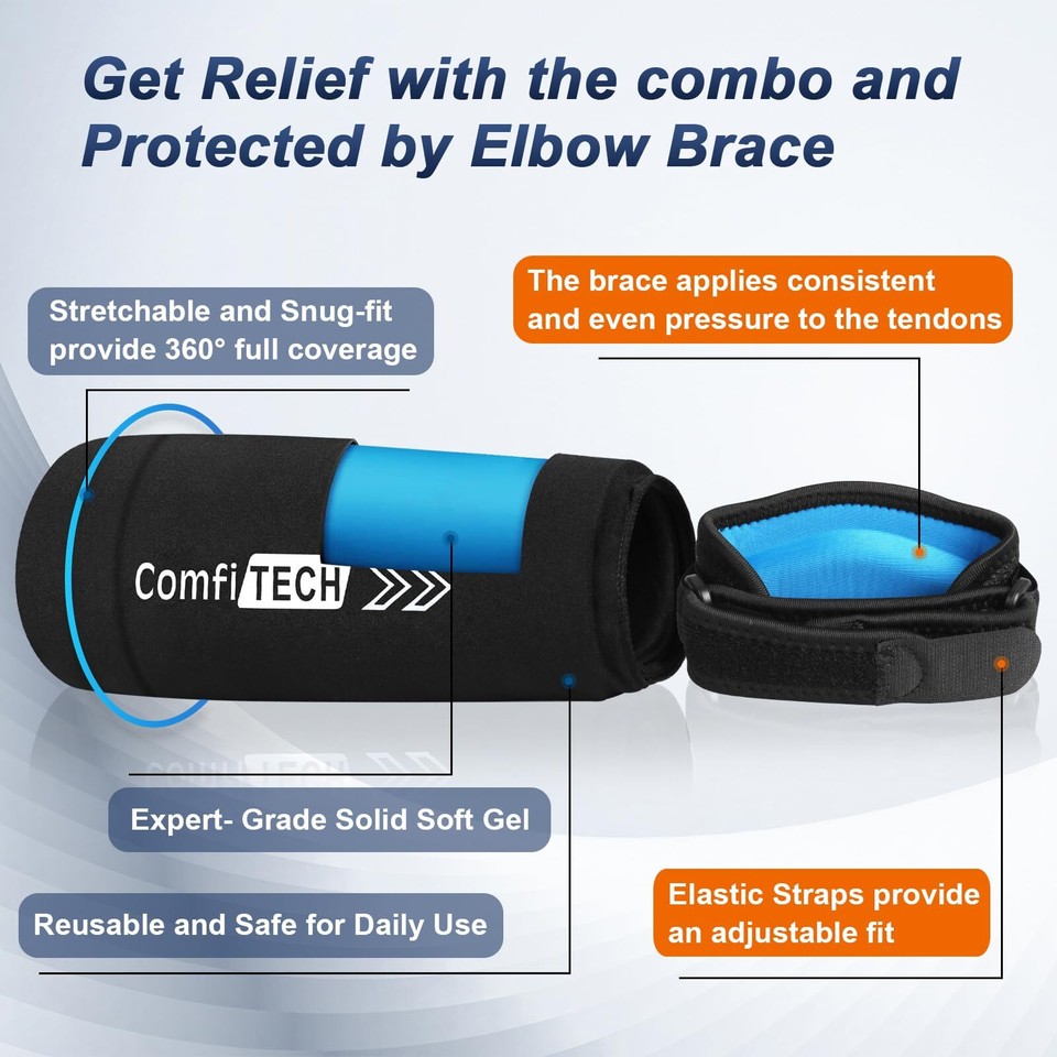 Tennis Elbow Brace for Men and Women & Elbow Ice Pack Wrap Combo ...