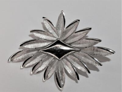 Vintage Signed TRIFARI Crown Silvertone Textured RHOMBUS Shape Pin ...