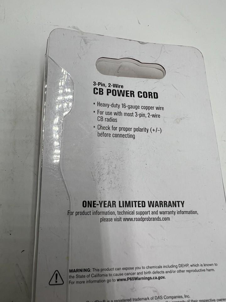 RoadPro 3-Pin 2-Wire CB/HAM Radio Replacement Power Cord 16Gauge RPPS ...