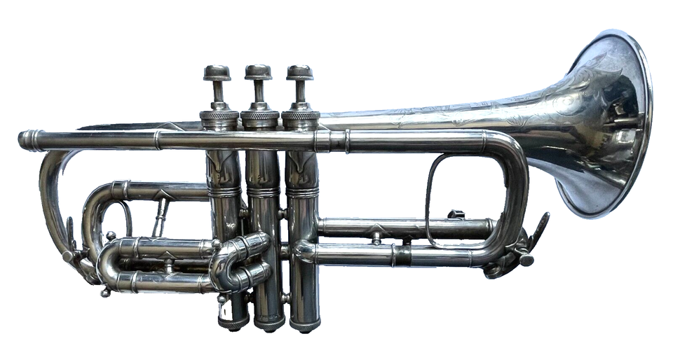 STUNNING ANTIQUE 1915 H.N. WHITE KING SILVER CORNET TRUMPET IN CASE ...