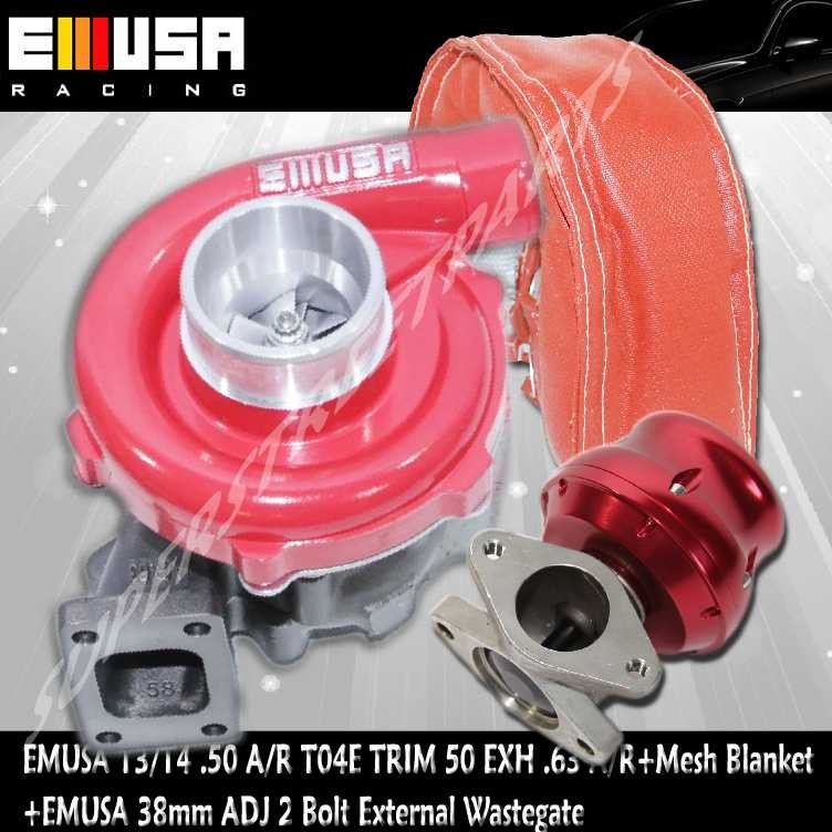 EMUSA RED T3/T4 Hybrid Turbo 0.63 A/R Turbine+Mesh Blanket+38MM Adj ...