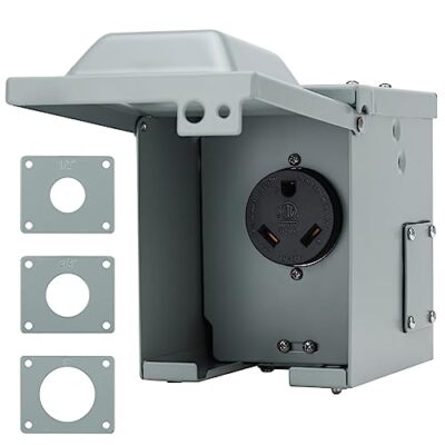 30 Amp RV Outlet Box Power Outlet Box with Pre-Drilled Panel Enclosed ...