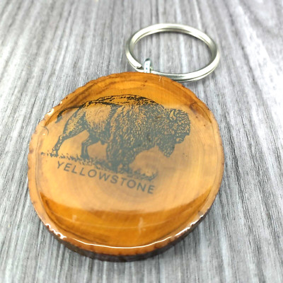 Wood Carved Yellowstone Buffalo Keychain Souvenir Collectible | eBay