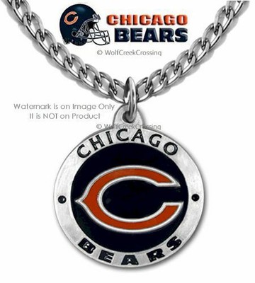 LARGE CHICAGO BEARS NECKLACE - STAINLESS STEEL CHAIN NFL FOOTBALL ...
