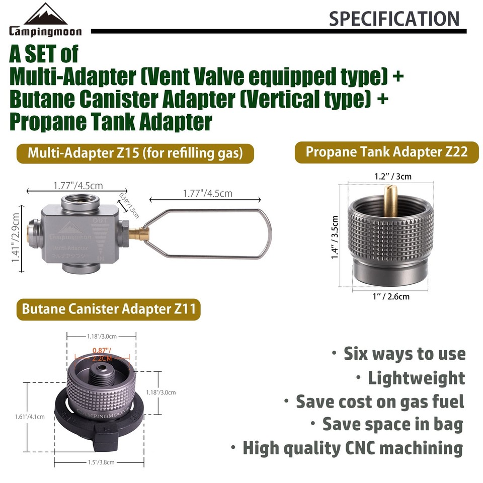 CAMPINGMOON Outdoor Camping Butane Gas Refill Adapter (Butane gas to ...