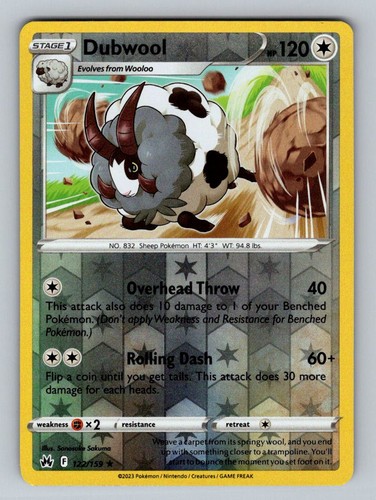 Dubwool #122 Reverse Holo Pokémon Crown Zenith; Fresh from pack; MINT ...