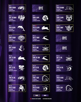 2025 MELBOURNE STORM BIG 420mm SEASON MATCH FIXTURE DRAW TEAM POSTER ...