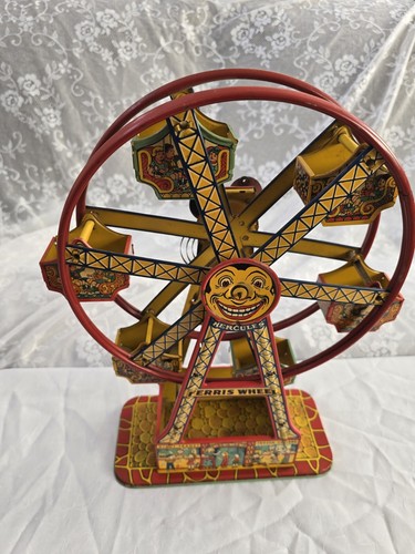 Vtg J.CHEIN HERCULES FERRIS Mechanical WHEEL Wind Up Litho Tin Toy 1930 ...
