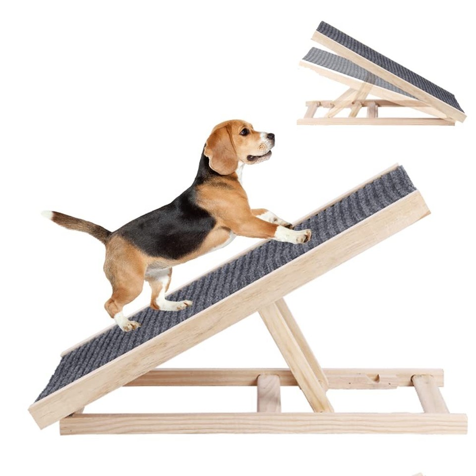 Adjustable Folding Dog Ramp Non-slip Wood Cat Pet Ramps Support Frame ...