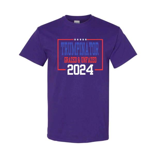 Trump T-shirt 2024 Trumpinator Grazed and Unfazed Political Rally | eBay