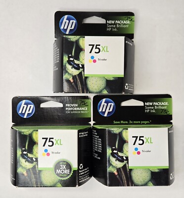 Lot Of 3 HP 75XL Tri-Color High Yield Ink Cartridge CB338WN OEM SEALED ...