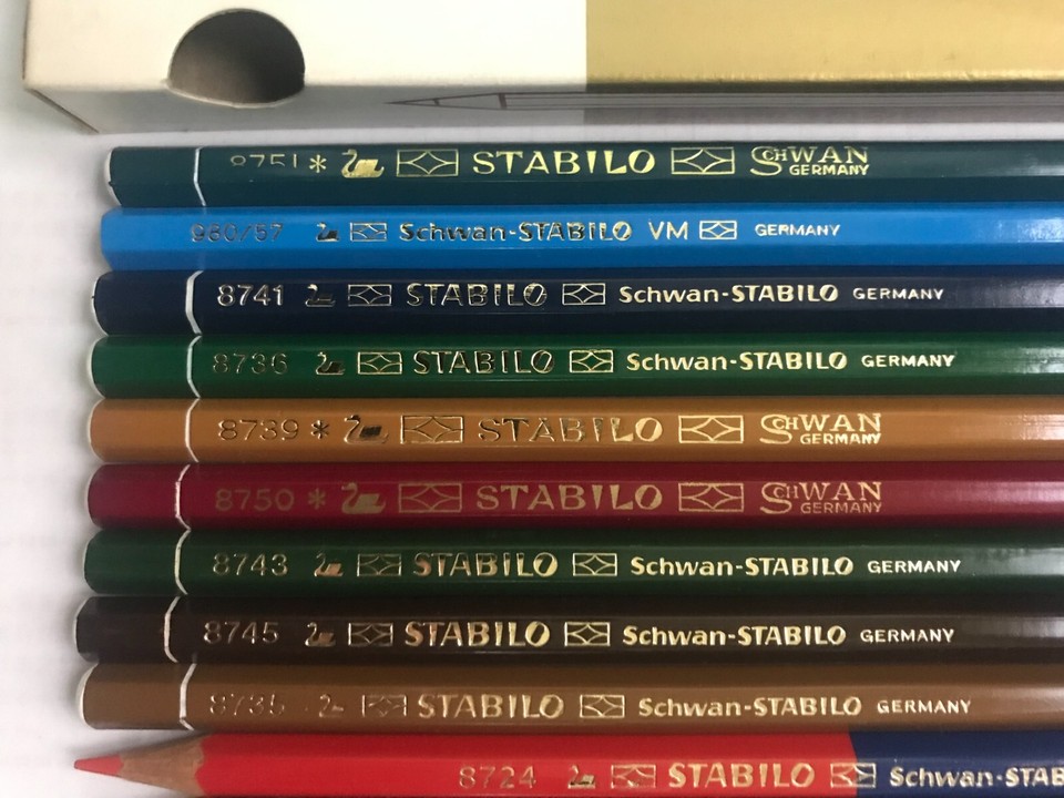 12 VINTAGE SCHWAN PENCILS: "STABILO" COLOR PENCILS + BOX - GERMANY ...