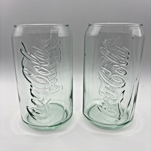 Set of 2 Vintage Coca Cola Clear Glass Coke Can Shaped 12oz Glasses ...