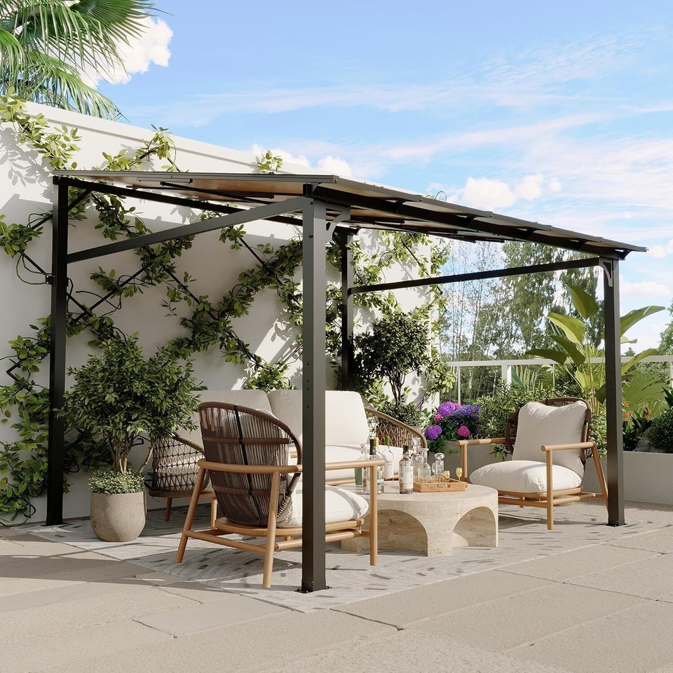Wall Mounted Hardtop Gazebo 12'x20' Outdoor Lean to Gazebo Patio ...