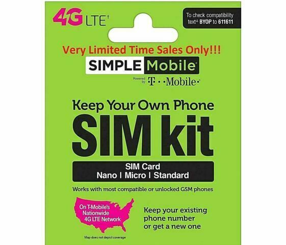 SIMPLE MOBILE sim card for $75+ for 3 months $40/$50 Truly Unlimited ...