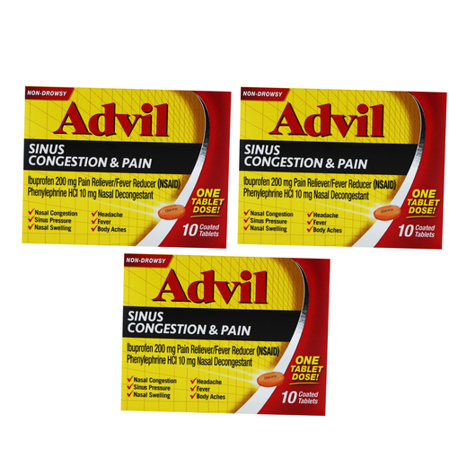 Advil Sinus Congestion & Pain Relief Tablets 3 Count - 10 Tabs Each | eBay