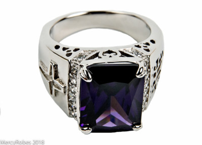 Mens Bishop Clergy Ring Sterling Silver SUBS165 (S P) Simulated Purple ...