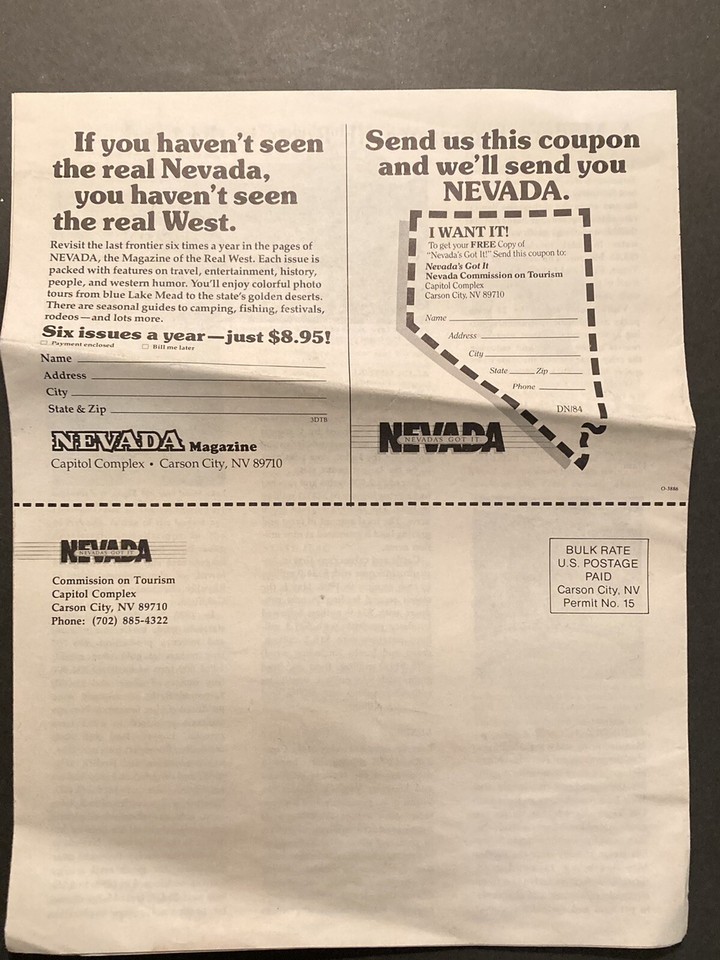 Vintage 1980s Nevada Brochures Lot Of 2 & Typed Letter | eBay