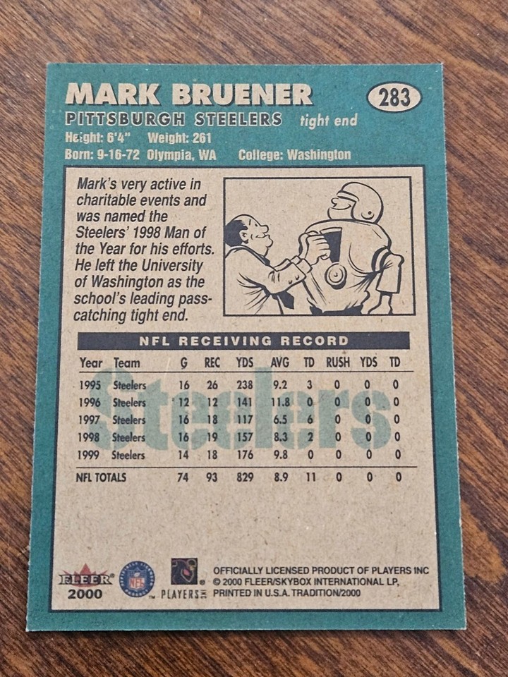 2000 Fleer Tradition Mark Bruener Pittsburgh Steelers #283 | eBay
