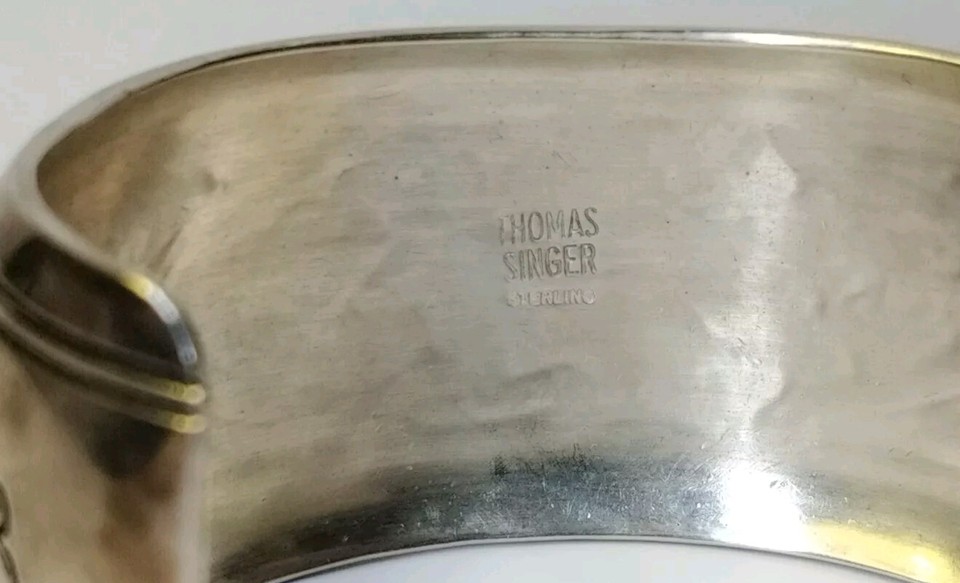 LARGE THOMAS SINGER ENGRAVED NAVAJO INDIAN STERLING SILVER WIDE CUFF ...