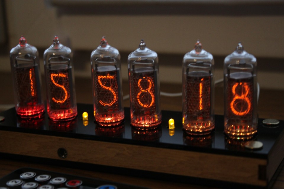 Nixie tube clock include IN-14 tubes and plywood black case retro ...
