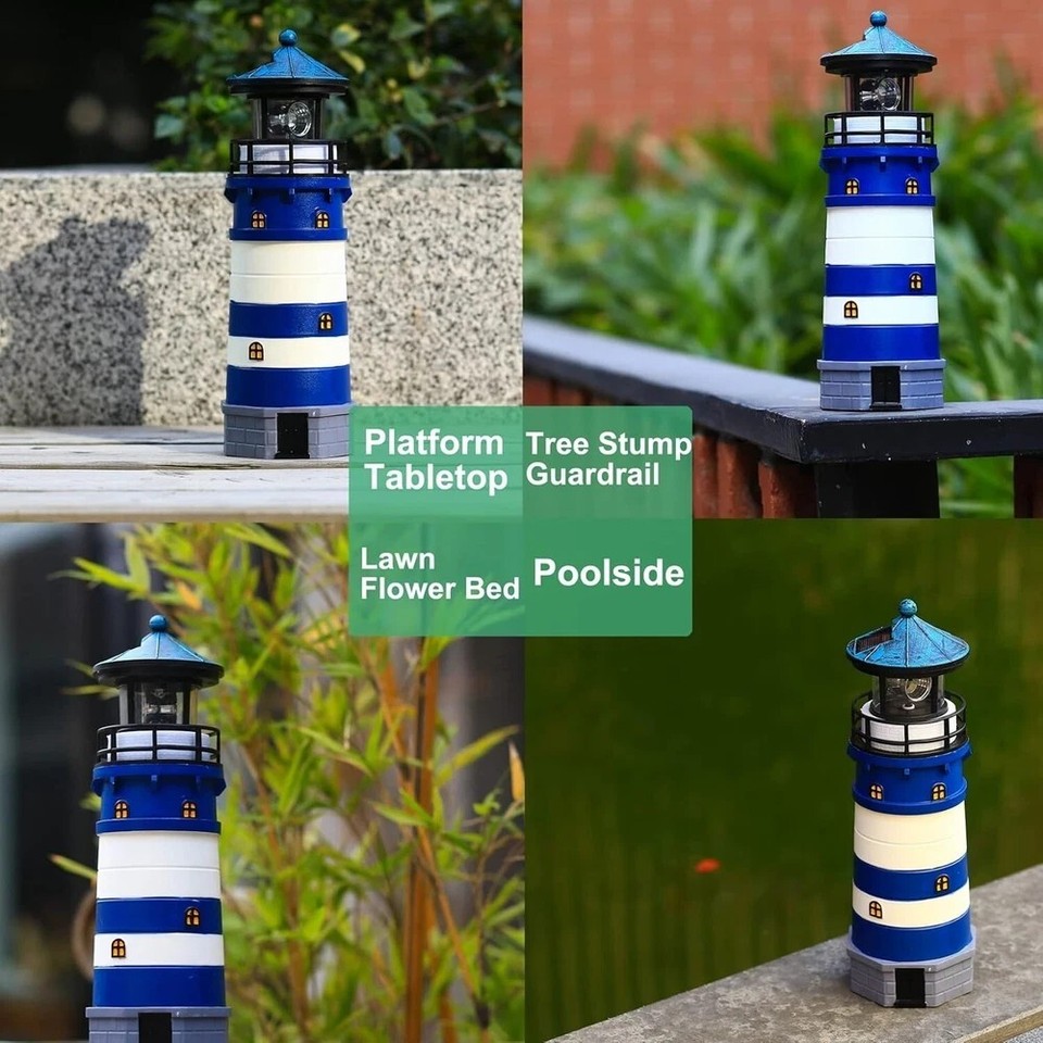 Lighthouse with Rotating Beacon LED Lights - Solar Lighthouse Lamp ...