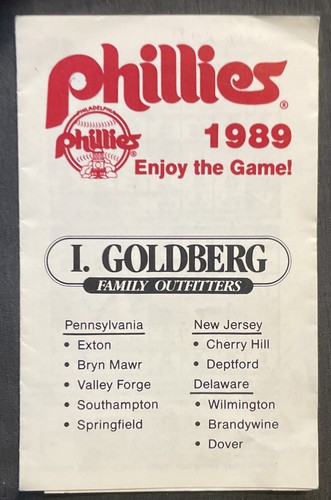 1989 PHILADELPHIA PHILLIES POCKET SCHEDULE I. GOLDBERG FAMILY ...