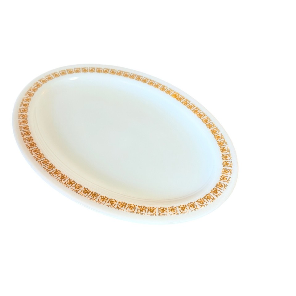 Pyrex Tiburon Serving Platter Opal Glass VTG Flower Greek Key Dinner ...