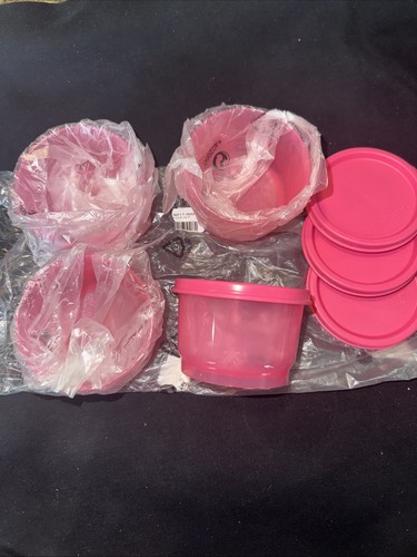 Vintage Pink Tupperware NEW 4 oz. Snack Cups w hotpink color lids/Seals ...
